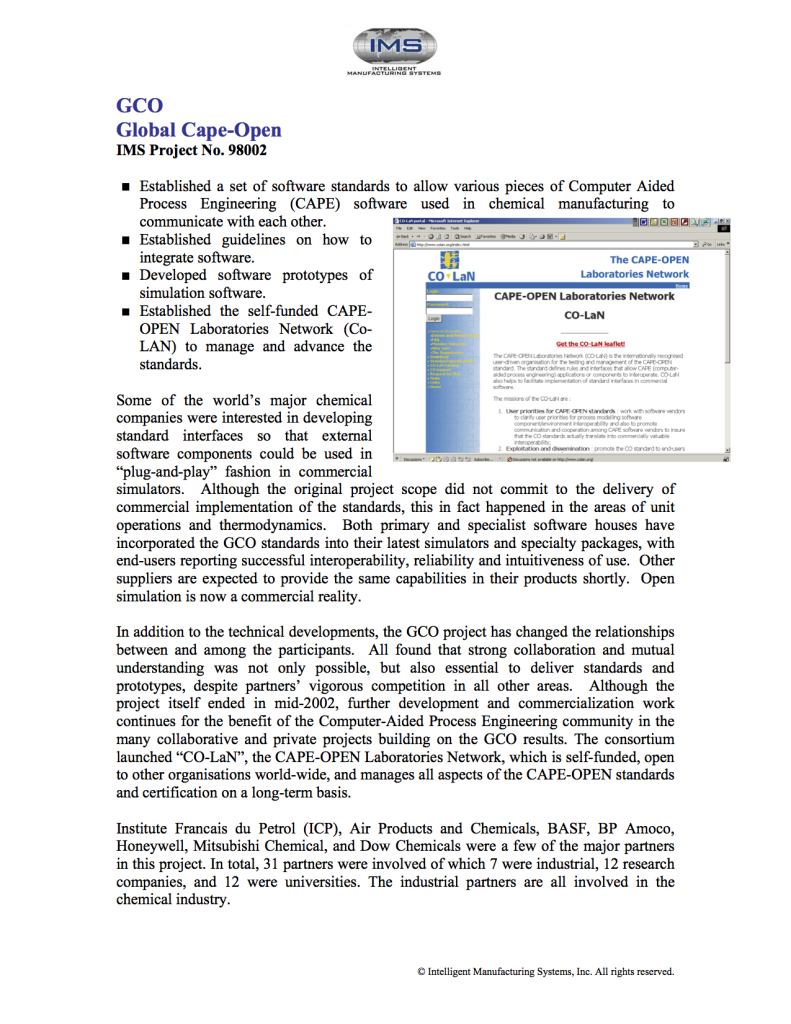Contribution at International IMS Project Forum | the CAPE-OPEN ...